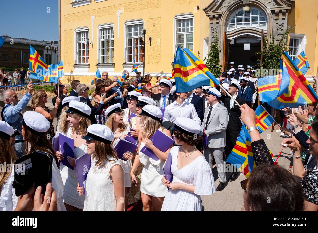 STUDENTS LEAVING SCHOOL FOR THE LAST TIME, CELEBRATION, ÅLAND, FINLAND ...