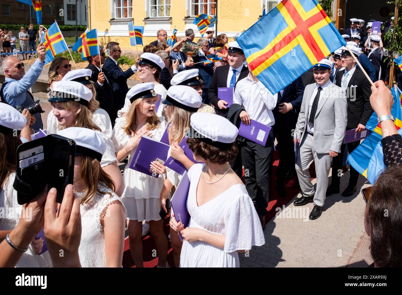 STUDENTS LEAVING SCHOOL FOR THE LAST TIME, CELEBRATION, ÅLAND, FINLAND ...