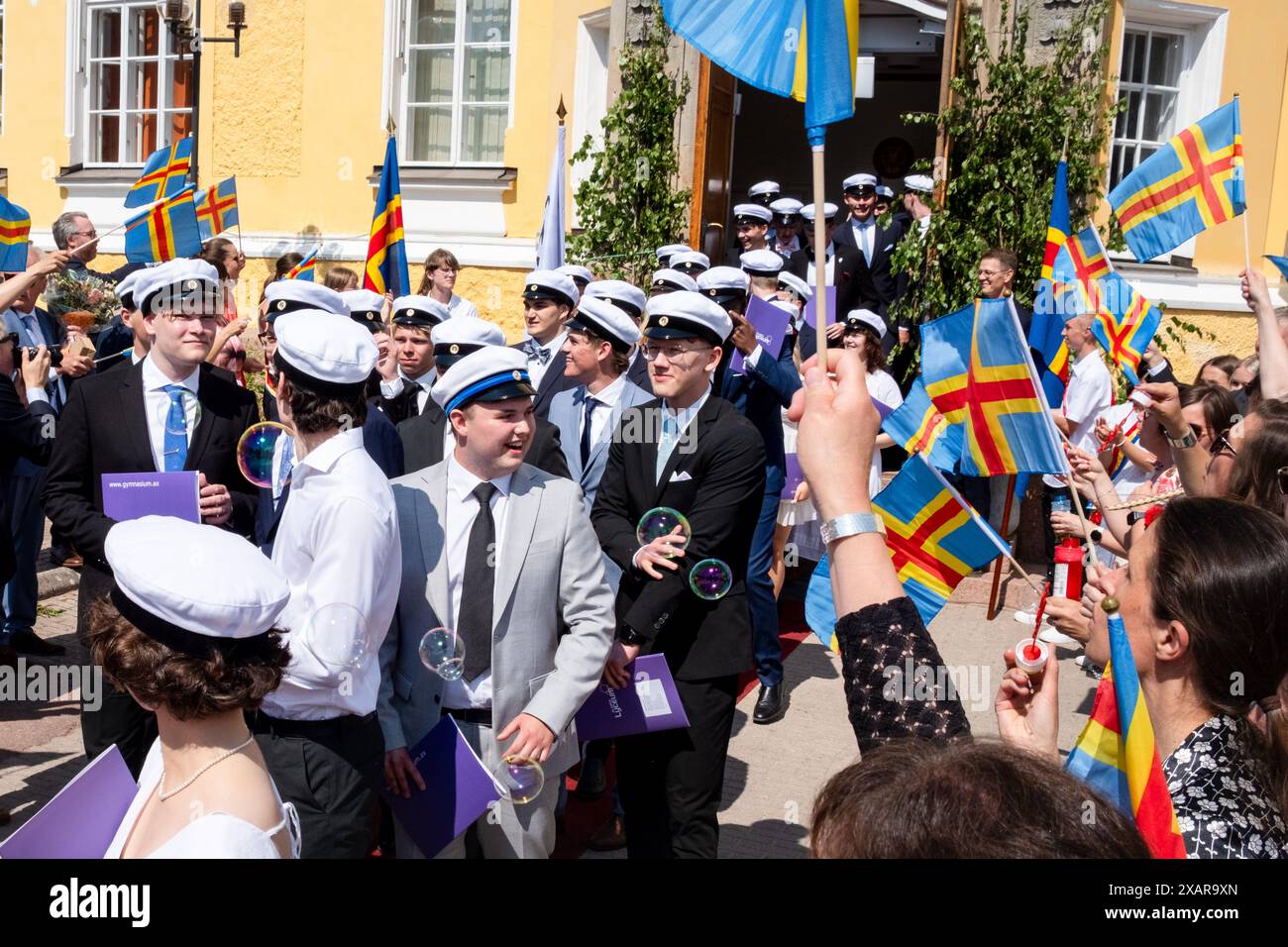 STUDENTS LEAVING SCHOOL FOR THE LAST TIME, CELEBRATION, ÅLAND, FINLAND ...