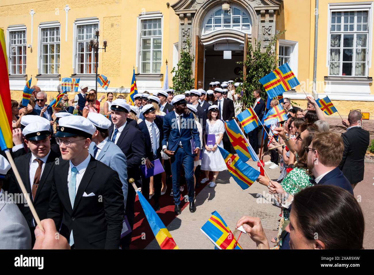 STUDENTS LEAVING SCHOOL FOR THE LAST TIME, CELEBRATION, ÅLAND, FINLAND ...