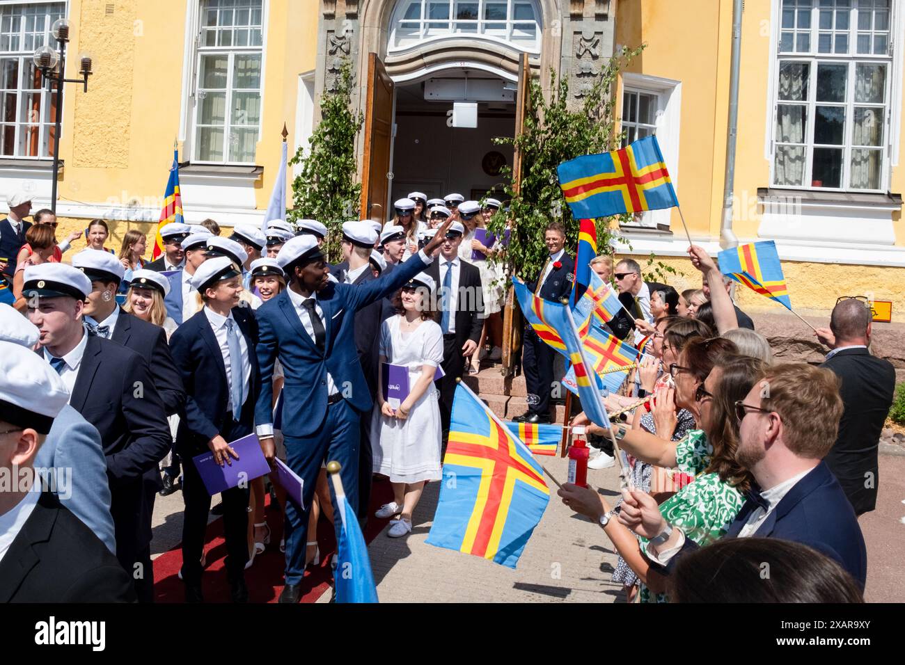 STUDENTS LEAVING SCHOOL FOR THE LAST TIME, CELEBRATION, ÅLAND, FINLAND ...