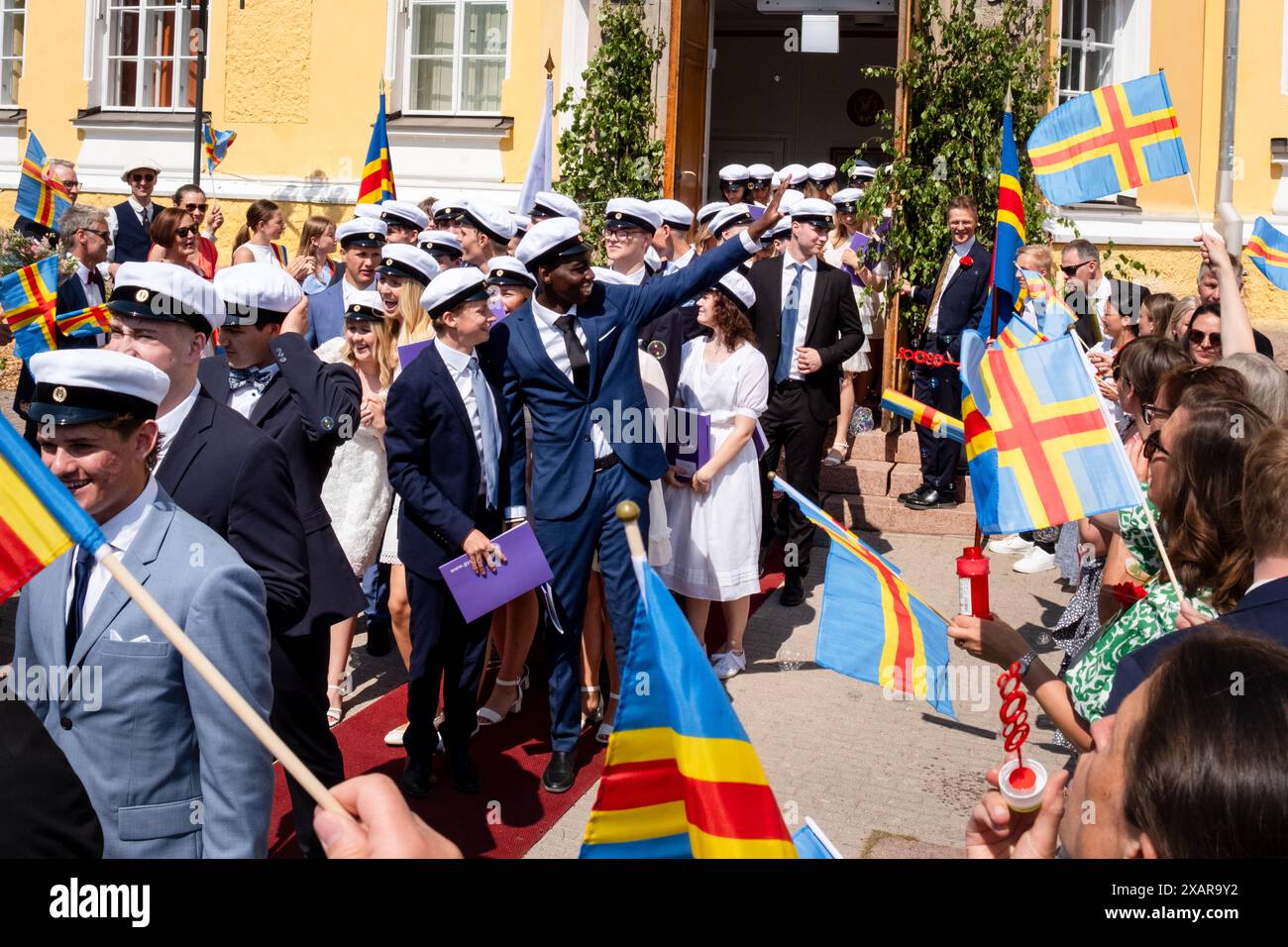 STUDENTS LEAVING SCHOOL FOR THE LAST TIME, CELEBRATION, ÅLAND, FINLAND ...