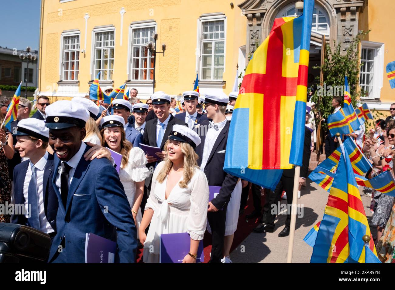 STUDENTS LEAVING SCHOOL FOR THE LAST TIME, CELEBRATION, ÅLAND, FINLAND ...