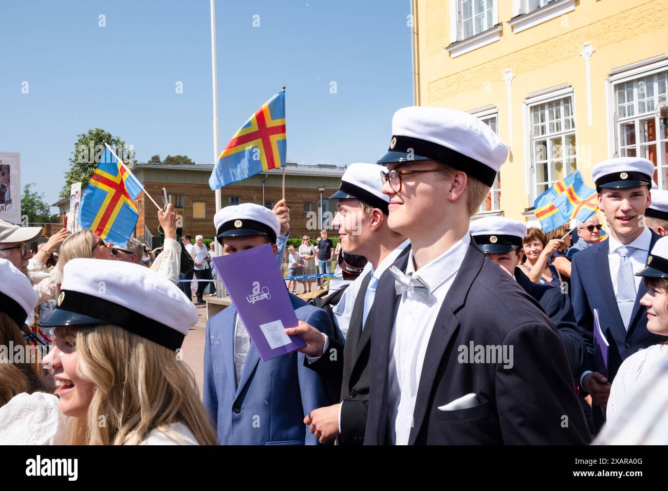 STUDENTS LEAVING SCHOOL FOR THE LAST TIME, CELEBRATION, ÅLAND, FINLAND ...