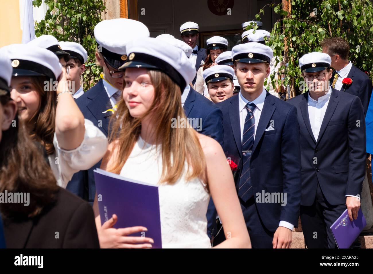 STUDENTS LEAVING SCHOOL FOR THE LAST TIME, CELEBRATION, ÅLAND, FINLAND ...