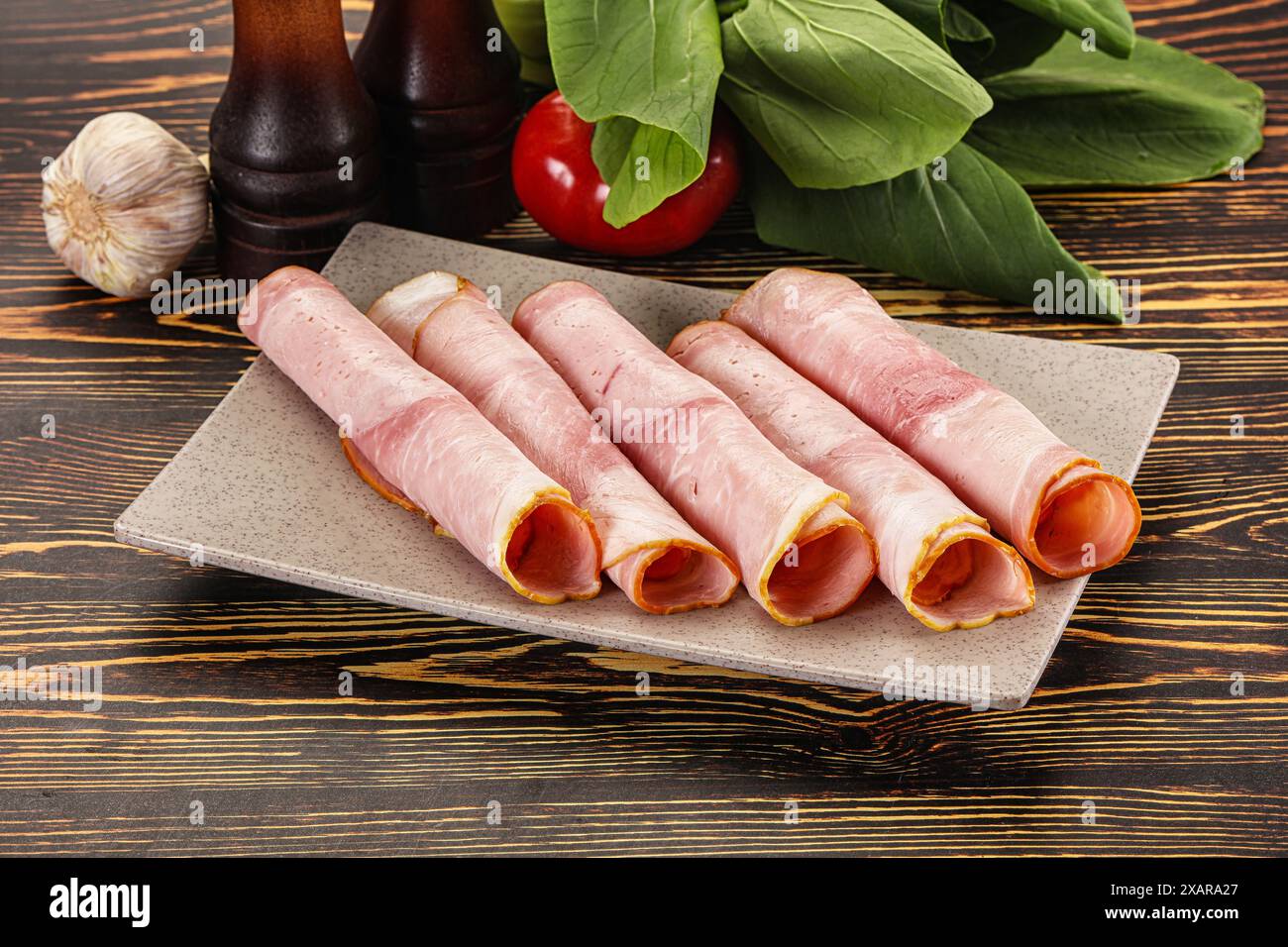 Italian sausage Prosciutto cotto ham appetizer Stock Photo - Alamy