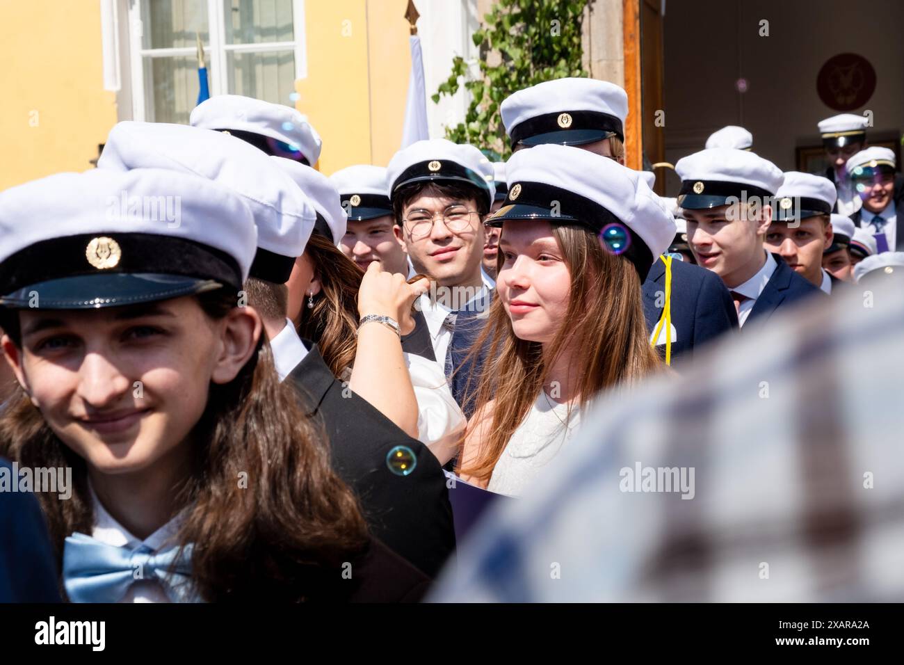 STUDENTS LEAVING SCHOOL FOR THE LAST TIME, CELEBRATION, ÅLAND, FINLAND ...