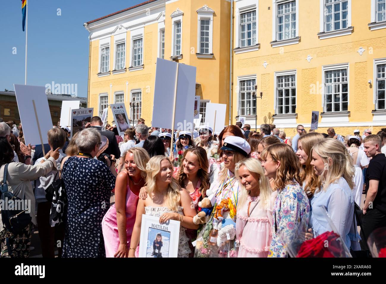 GROUP OF GIRLS, FRIENDS, GRADUATION CELEBRATION, ÅLAND: A large group ...