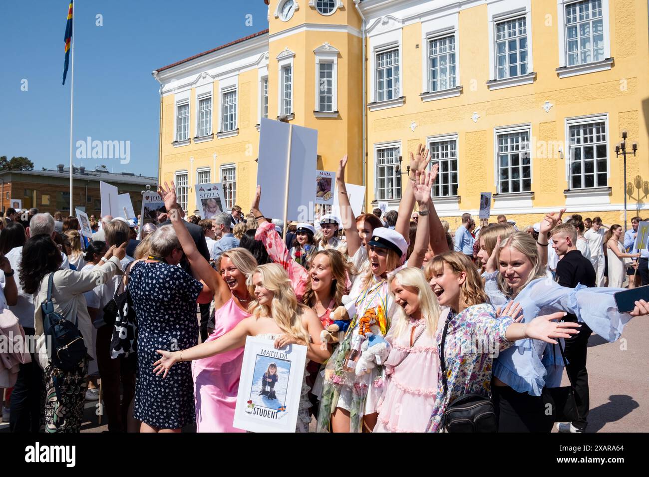 GROUP OF GIRLS, FRIENDS, GRADUATION CELEBRATION, ÅLAND: A large group ...
