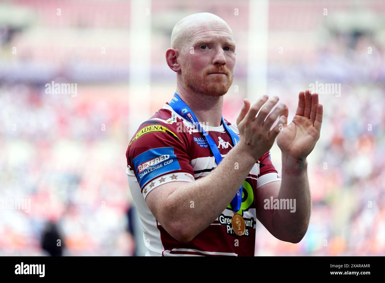 Wigan Warriors' Liam Farrell applauds the fans after the final whistle ...