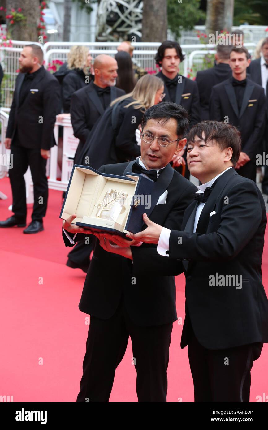 Cannes, France, 20th May, 2024. Gorō Miyazaki and Kenichi Yoda with the ...