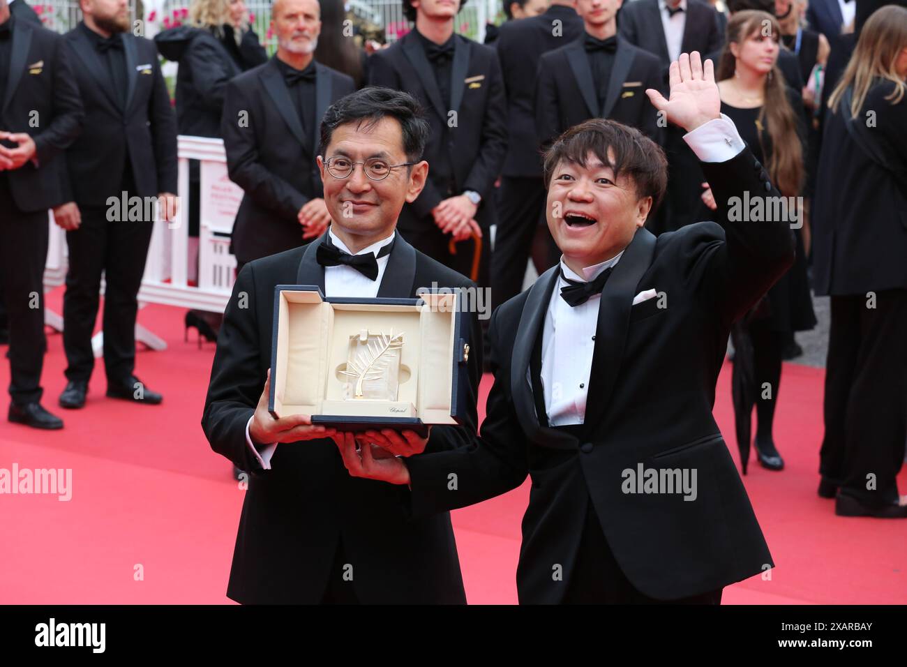 Cannes, France, 20th May, 2024. Gorō Miyazaki and Kenichi Yoda with the ...