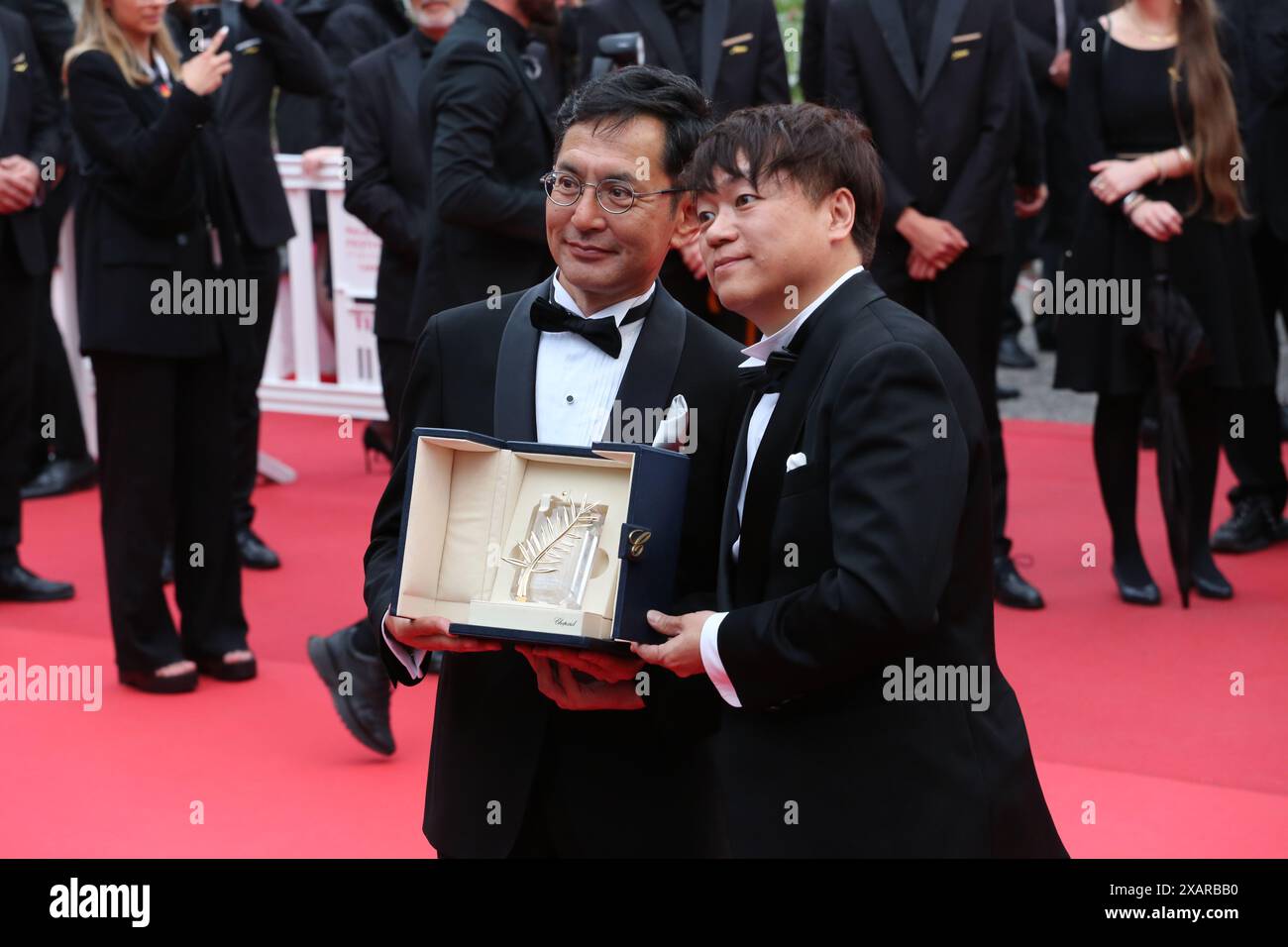 Cannes, France, 20th May, 2024. Gorō Miyazaki and Kenichi Yoda with the ...
