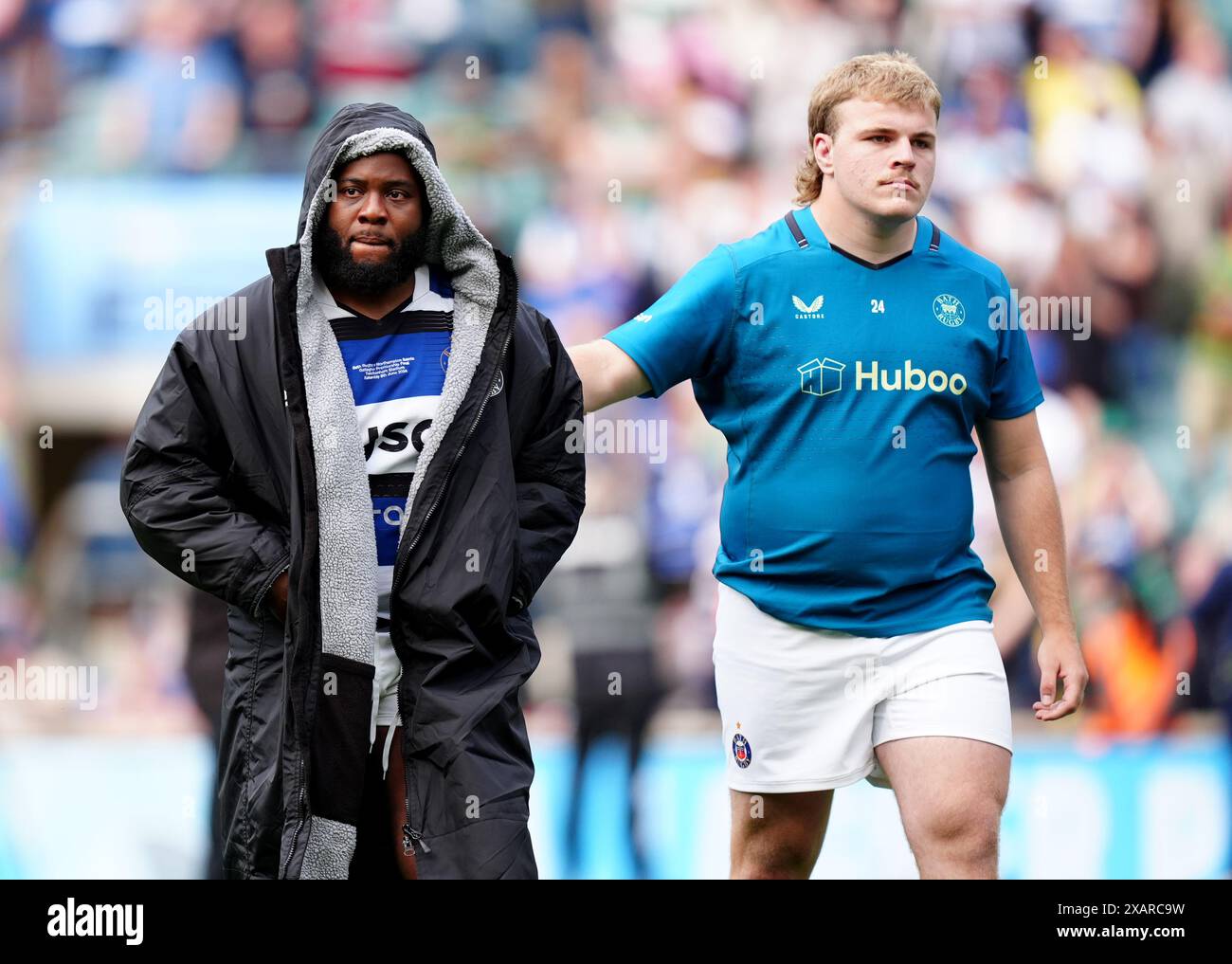 Bath Rugby's Beno Obano (left) on the pitch after the Gallagher ...