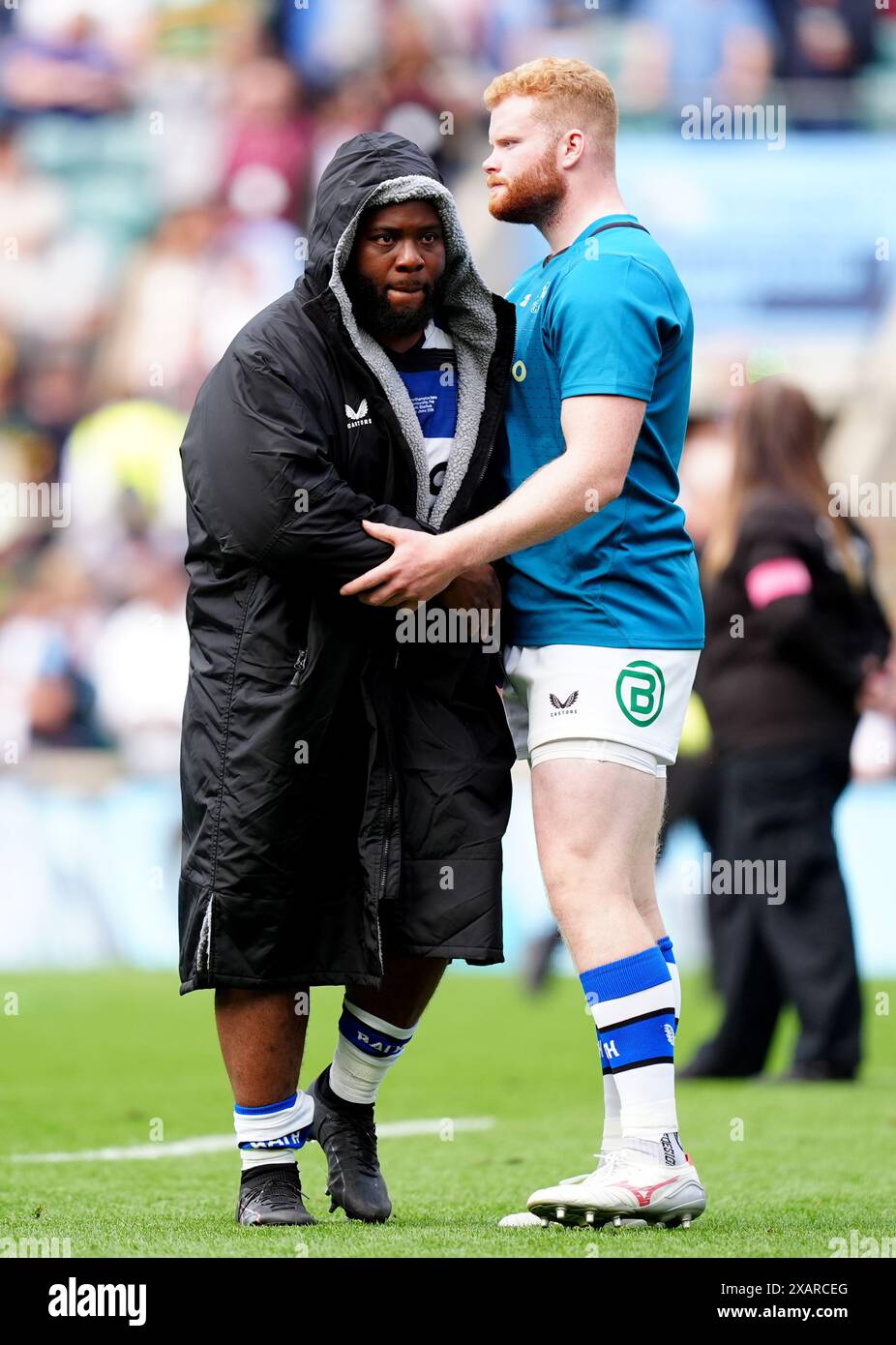Bath Rugby's Beno Obano (left) on the pitch after the Gallagher ...