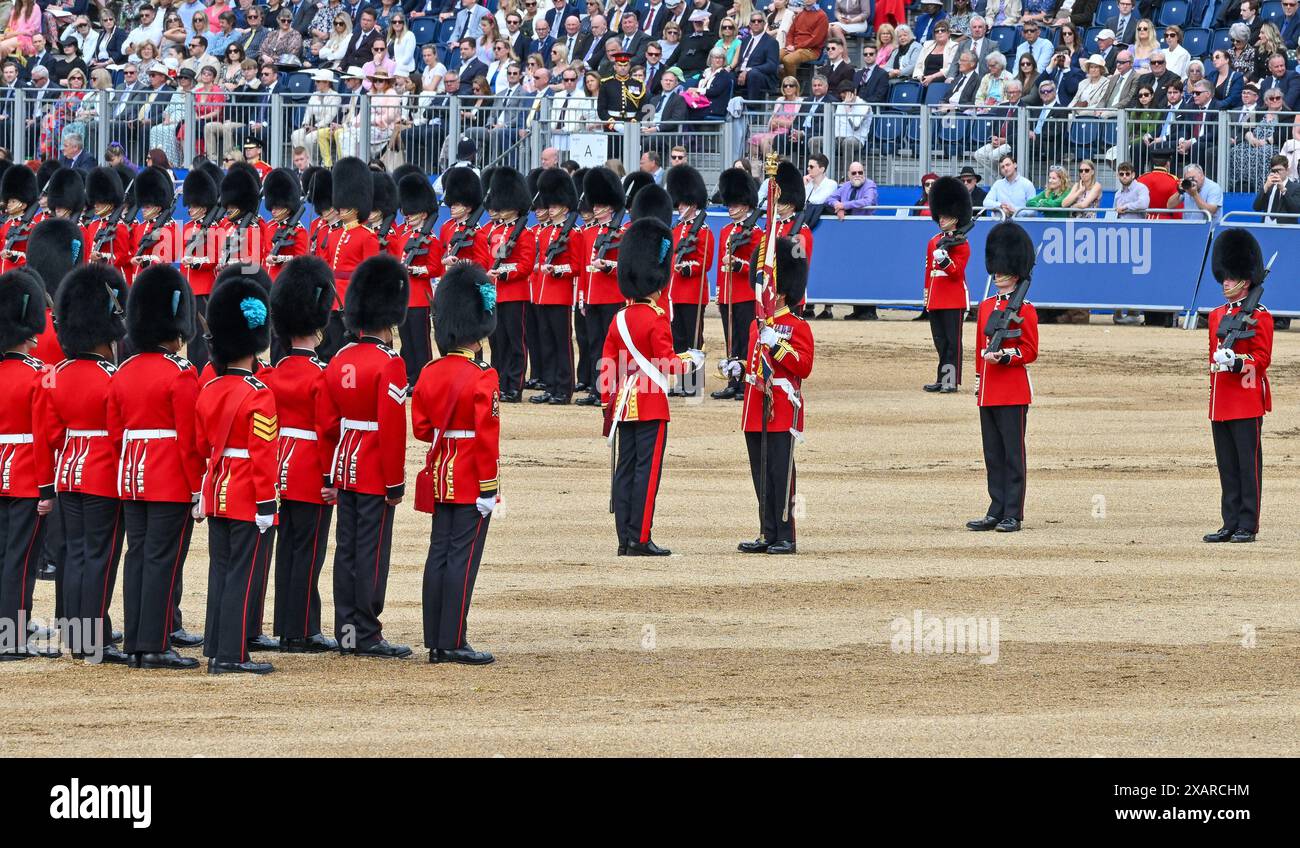 London, UK. 08th June, 2024. The Colour of the Irish Guards is ...