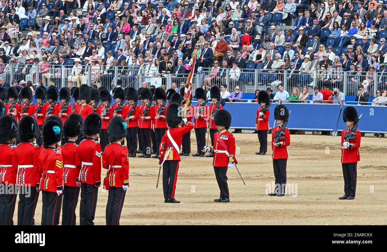 London, UK. 08th June, 2024. The Colour of the Irish Guards is ...