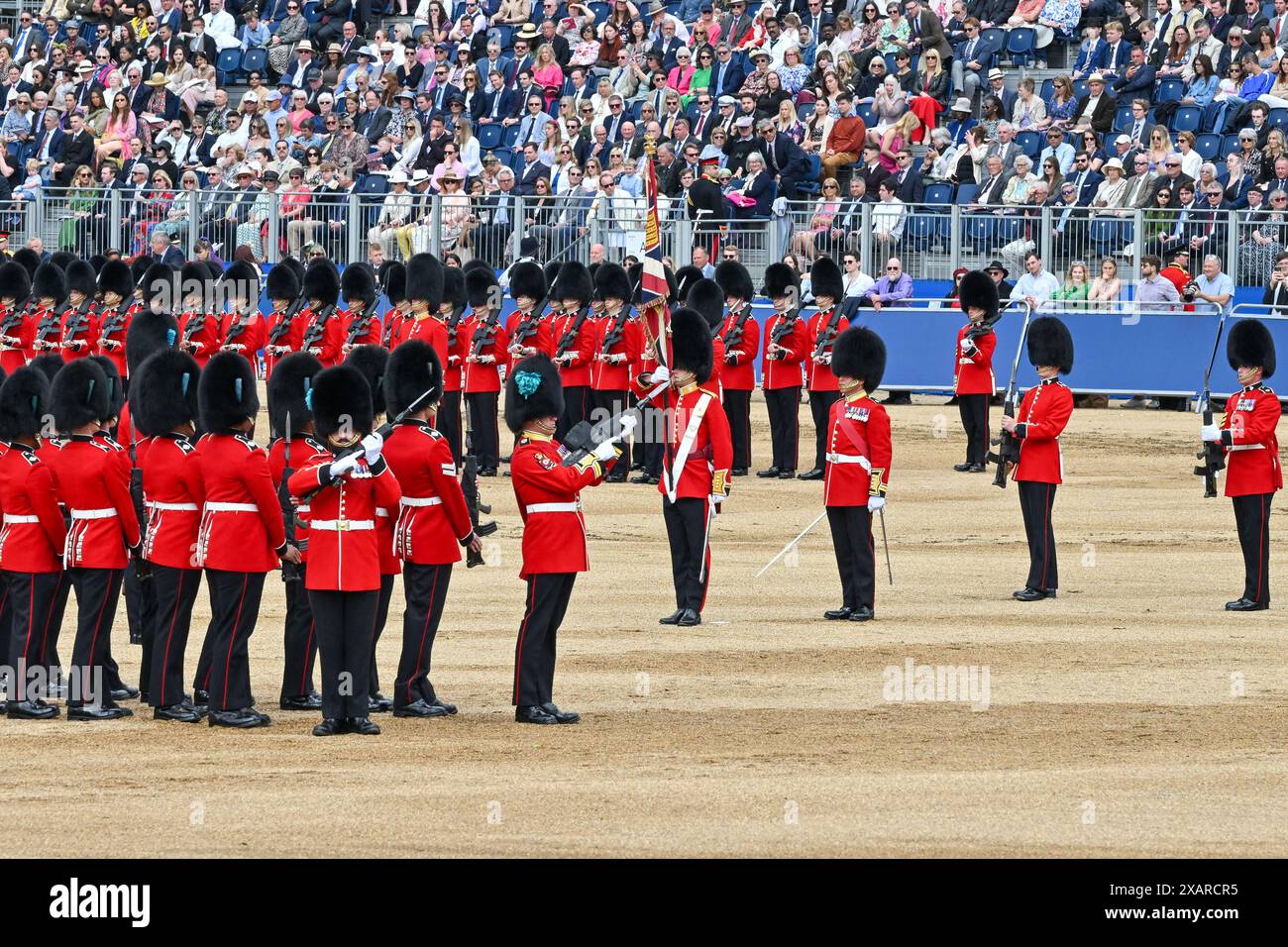 London, UK. 08th June, 2024. The Colour of the Irish Guards is ...