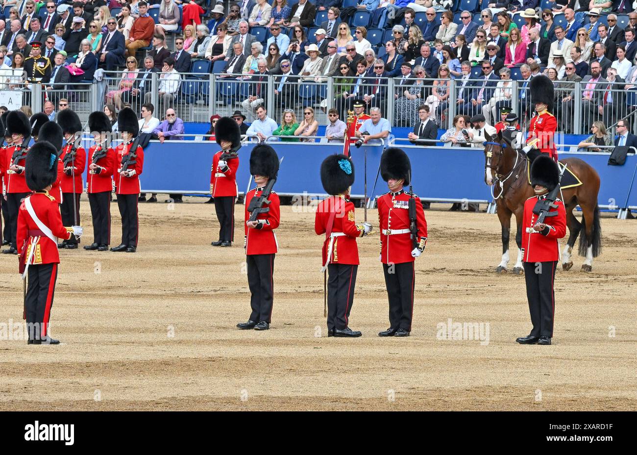 London, UK. 08th June, 2024. The Colour of the Irish Guards is ...