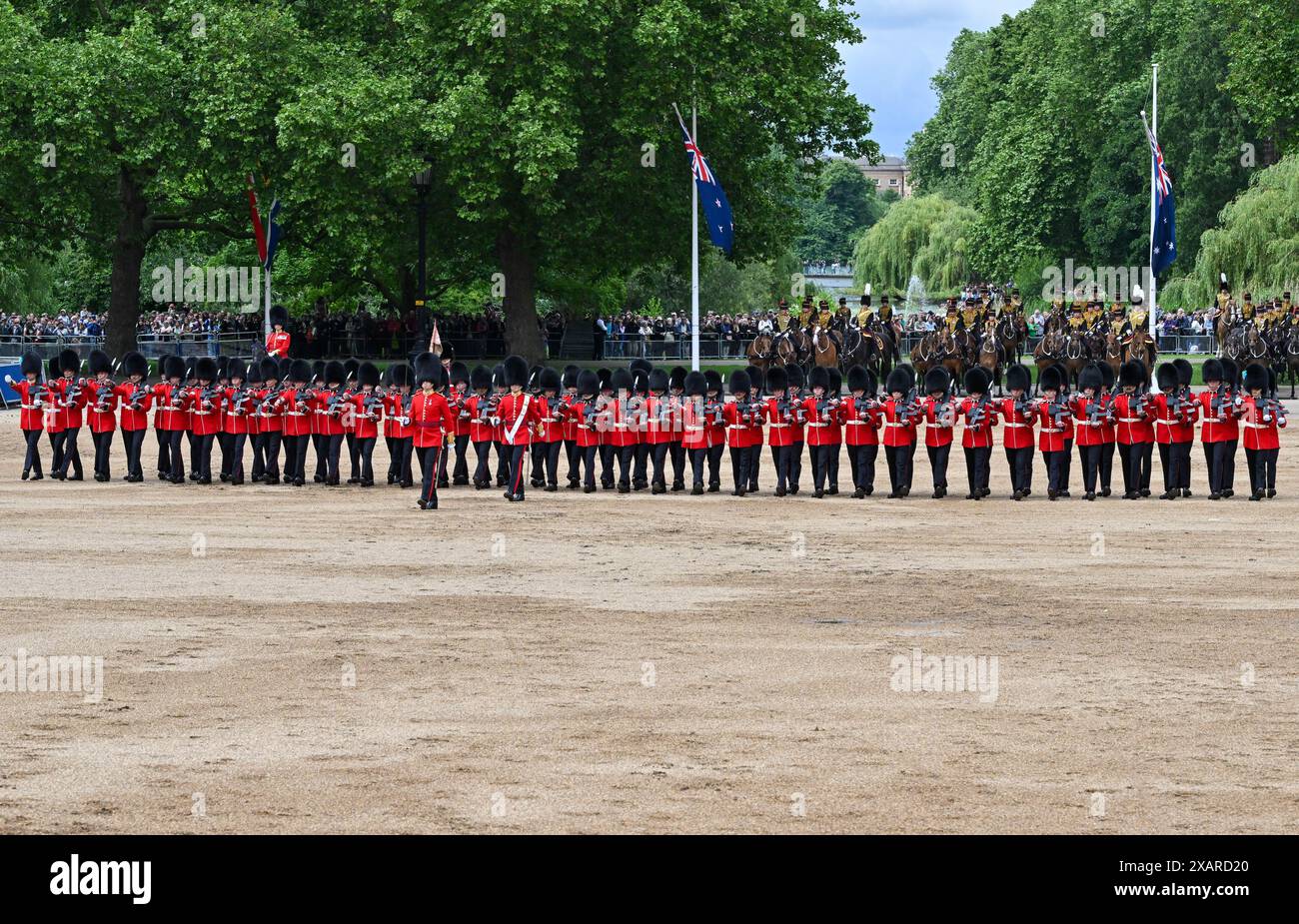 London, UK. 08th June, 2024. The Irish Guards carry the Colour at The ...