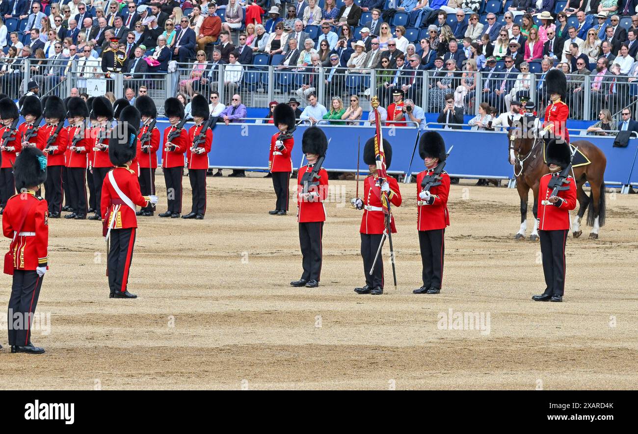 London, UK. 08th June, 2024. The Colour of the Irish Guards is ...
