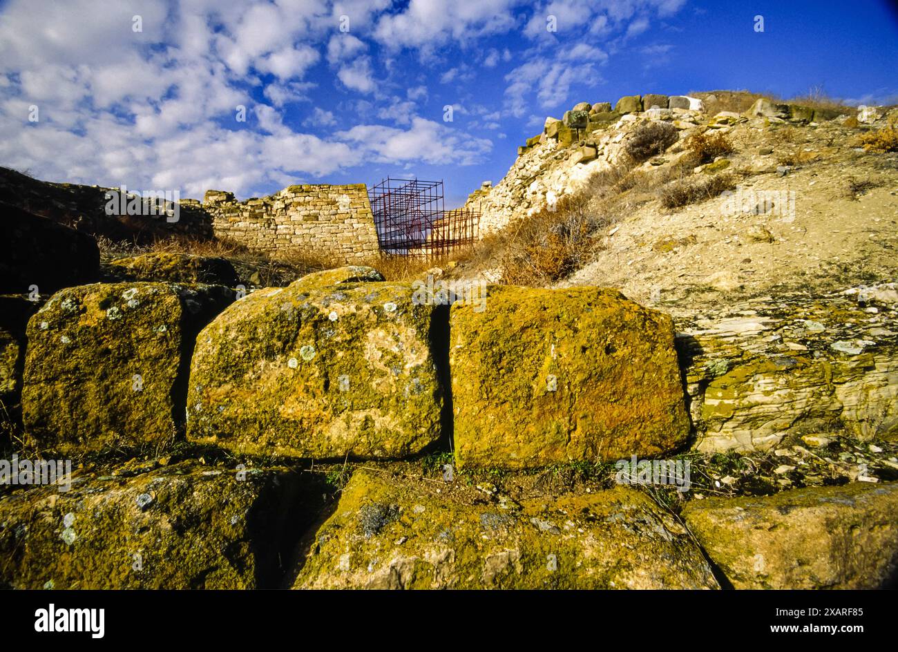 Walled remains of the acropolis of Gordion.Yassihöyük town. Anatolia ...