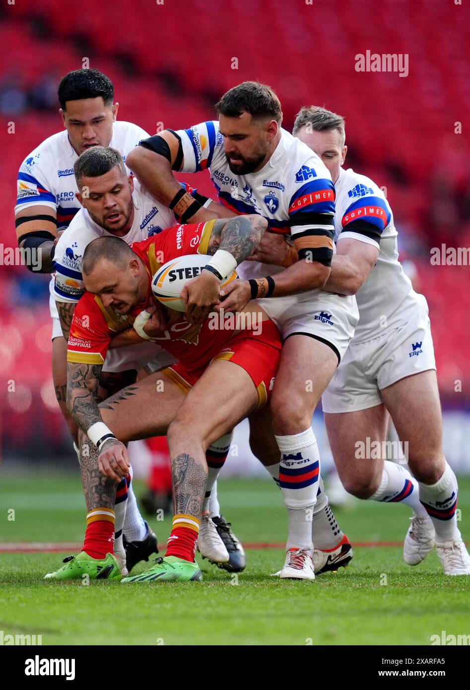 Sheffield Eagles' Eddie Battye (centre) is tackled during the AB ...