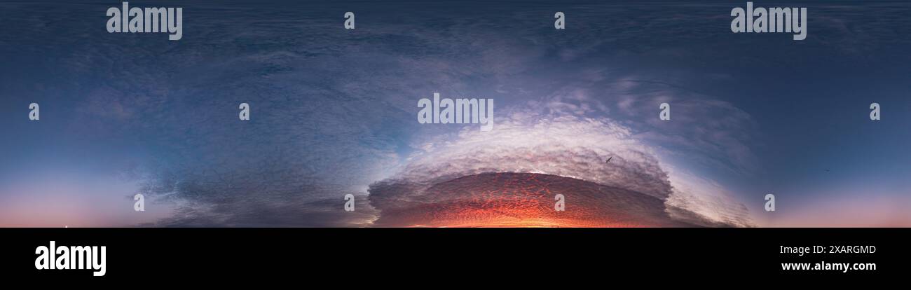 Dramatic Sunset sky 360 panorama. Vibrant sky with bright glowing red ...