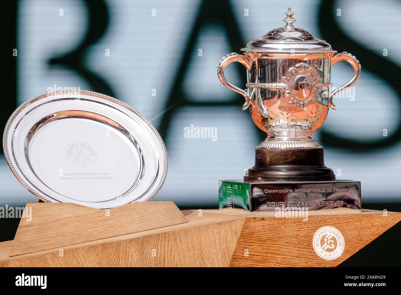 Paris, France. 8th June, 2024. The women`s trophies at the 2024 French ...