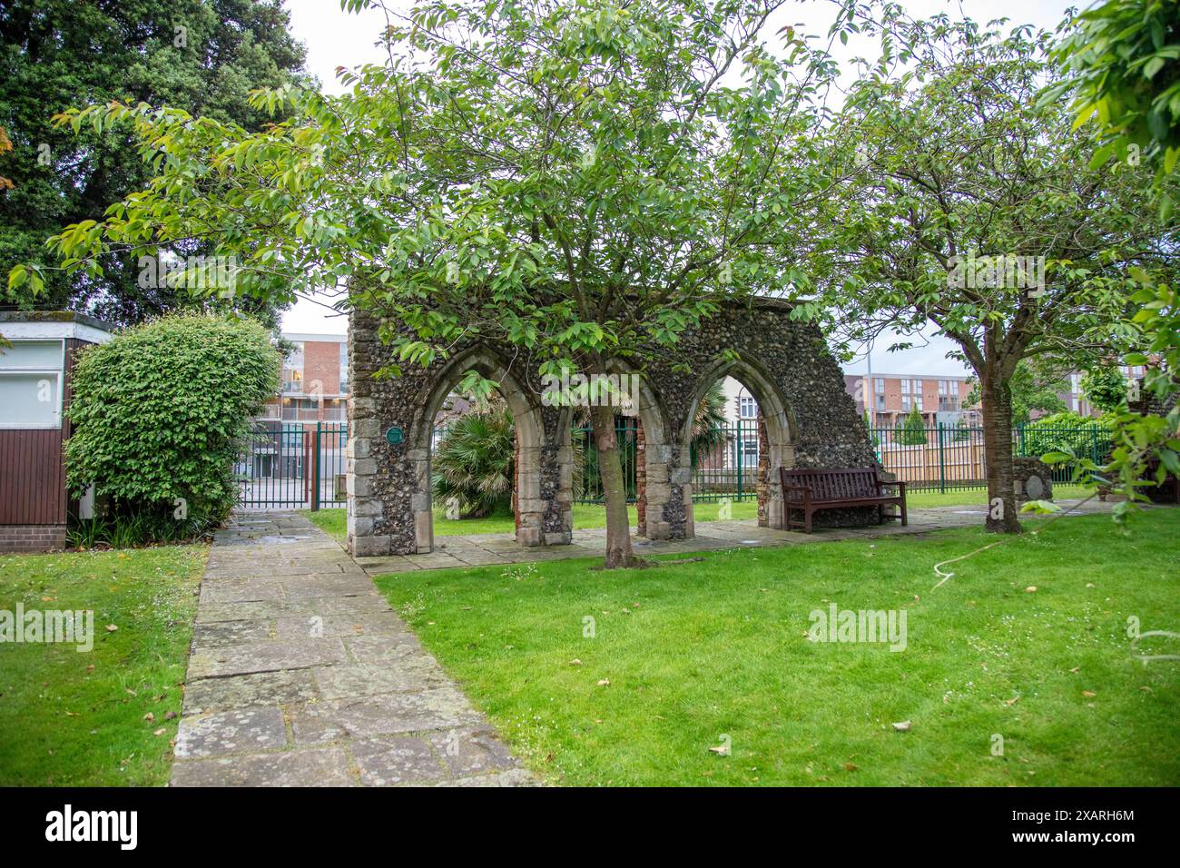 Medieval Bank Lane arches, Tower Gardens, Kings Lynn, Norfolk Stock ...
