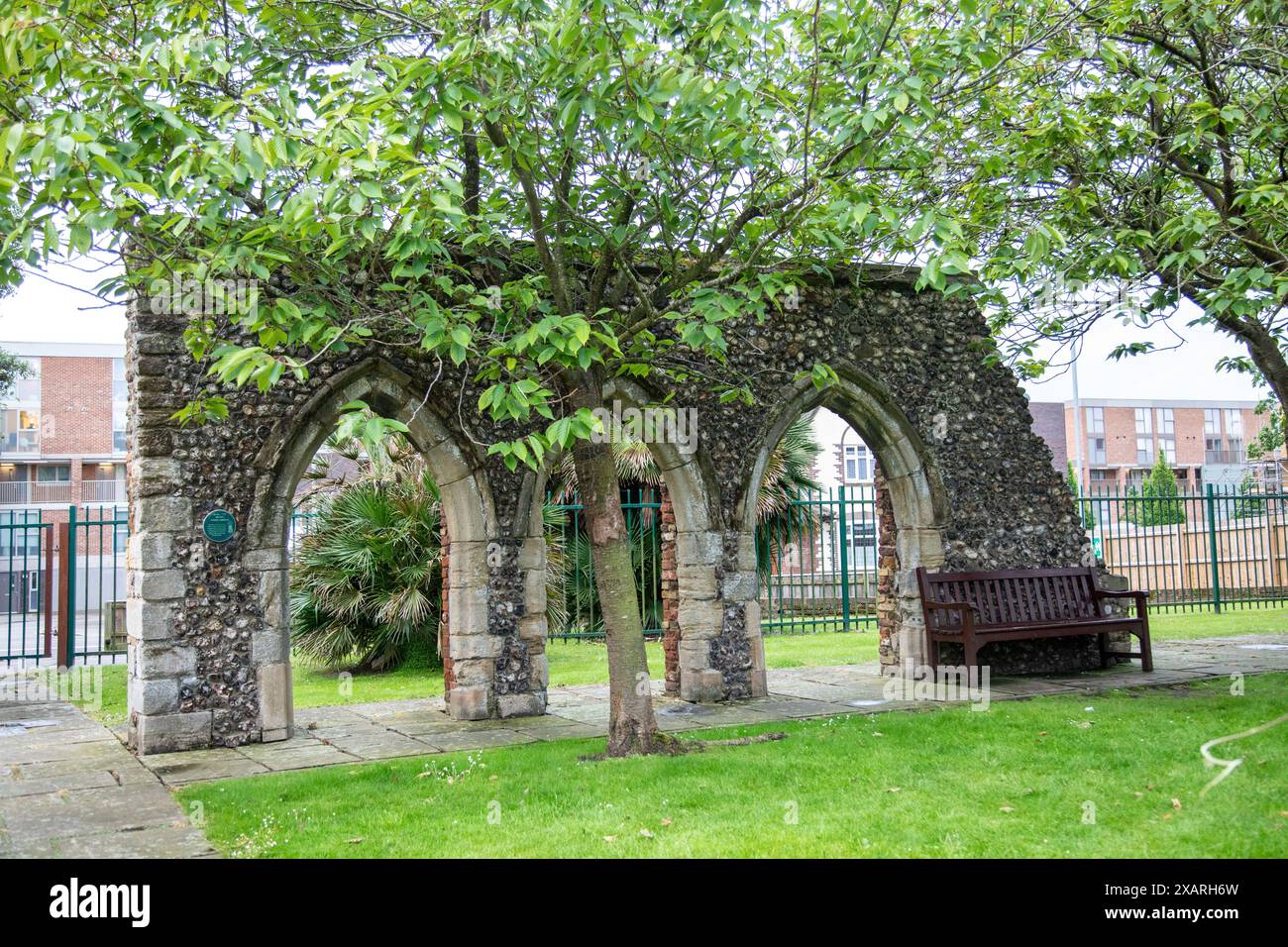 Medieval Bank Lane arches, Tower Gardens, Kings Lynn, Norfolk Stock ...