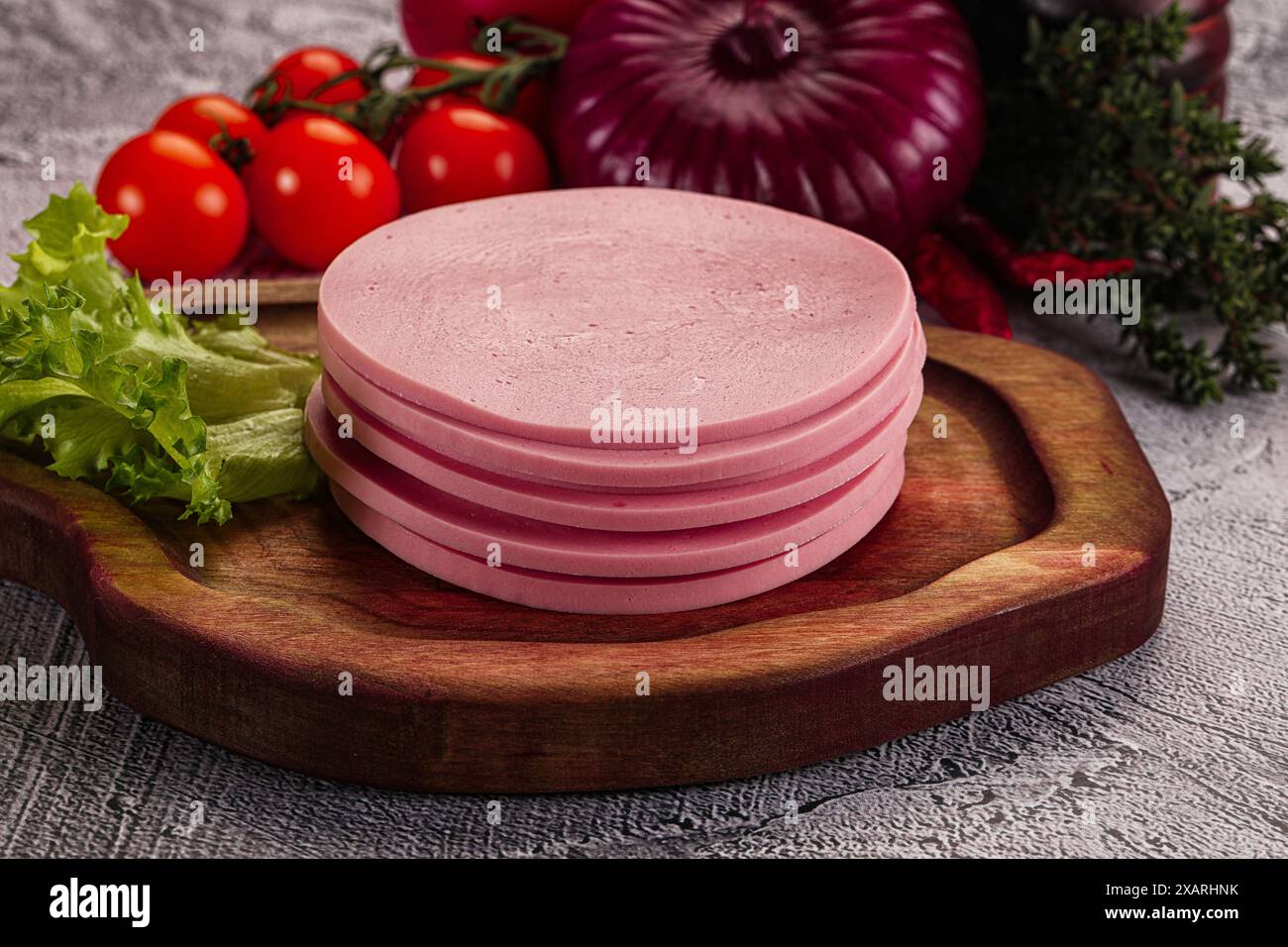 Boiled pork sliced sausage stack for breakfast Stock Photo - Alamy