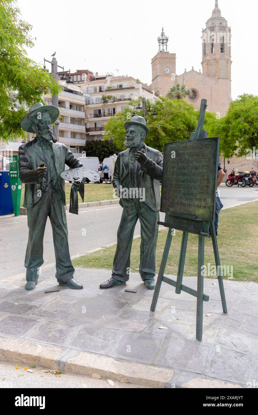 Monument for Ramon Casas and Santiago Rusiñol in Sitges near Barcelona ...
