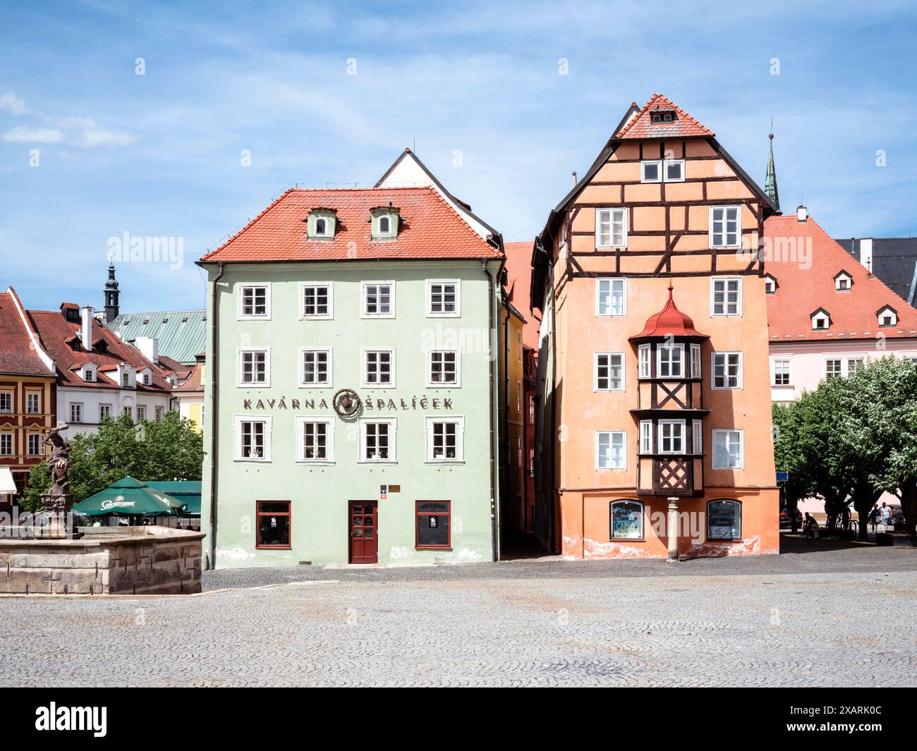 Historic buildings on market square in Cheb/Czech Republic Stock Photo ...
