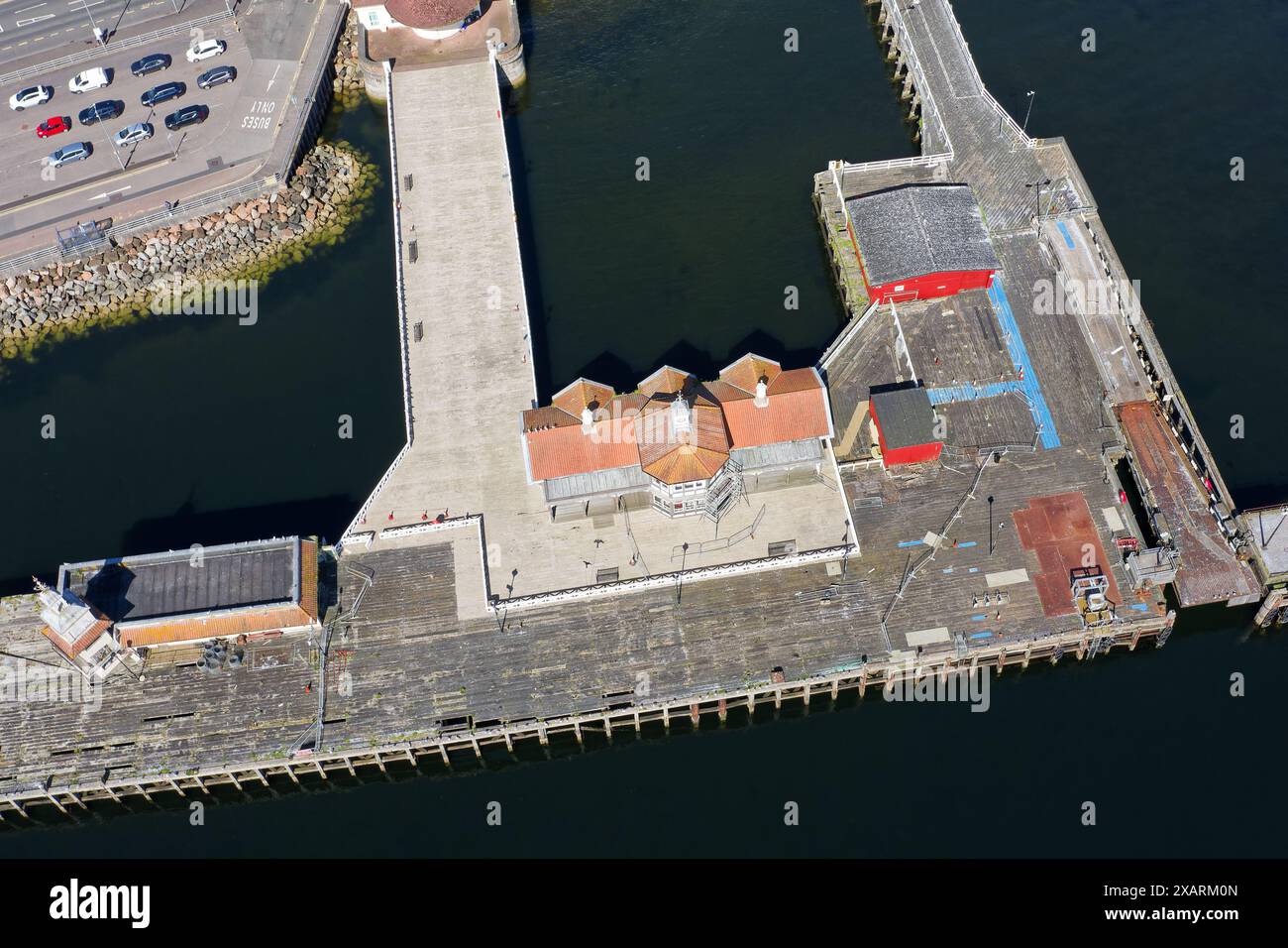 Dunoon victorian pier, derelict wooden structure and buildings Stock ...