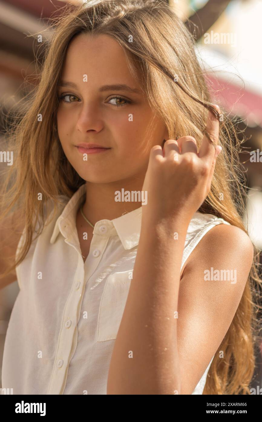 This image beautifully captures the delightful expression of an 11-year ...