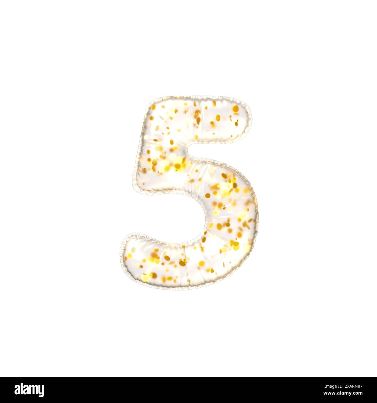 Transparent balloon with golden flakes Number 5. 3d render illustration ...