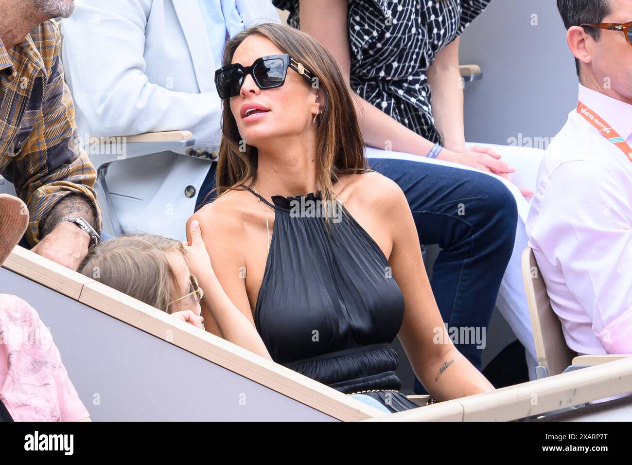 Jade Foret and her son Nolan attend the Women Final of Roland Garros at ...