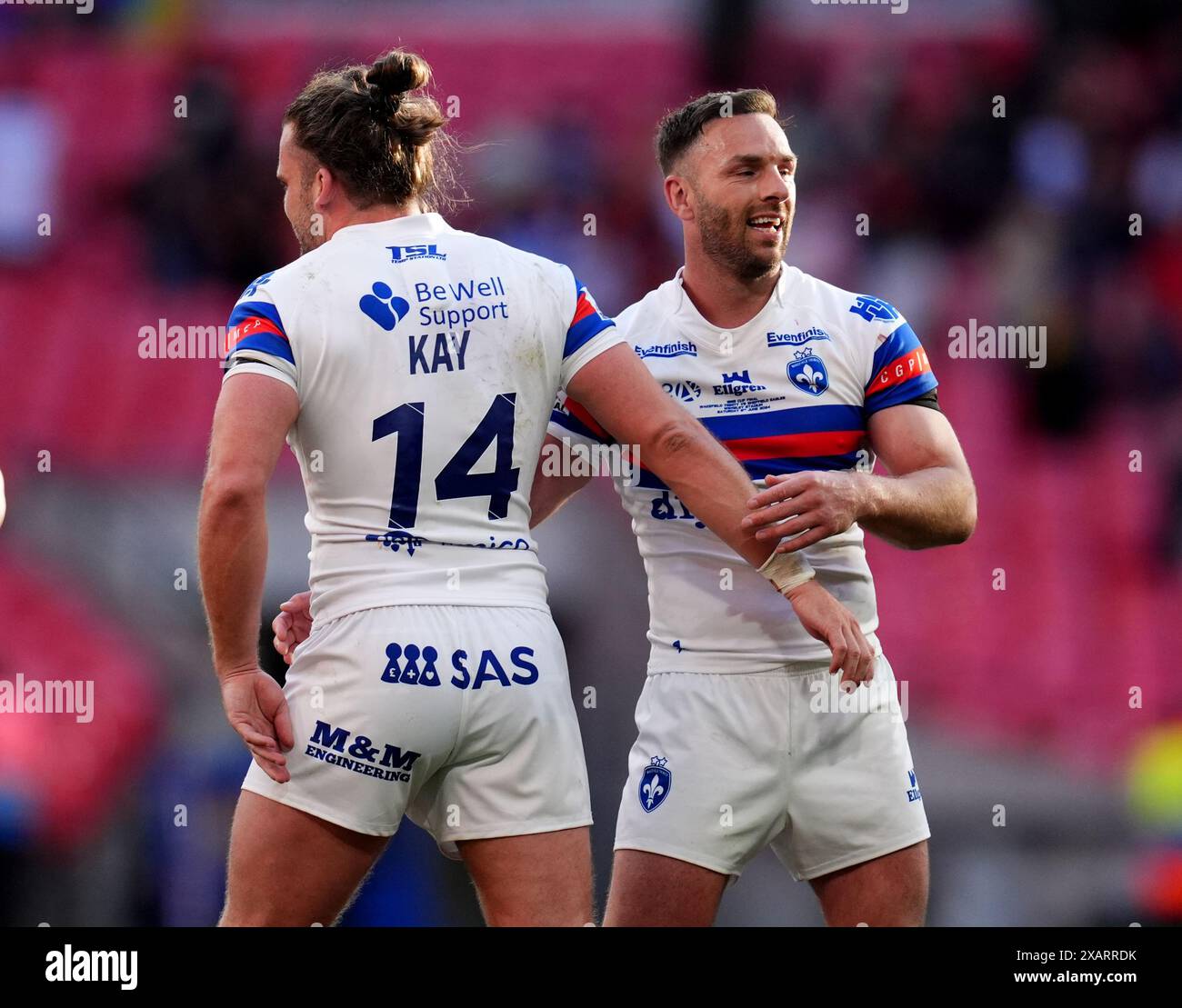 Wakefield Trinity's Liam Kay (left) and Luke Gale celebrate after the ...