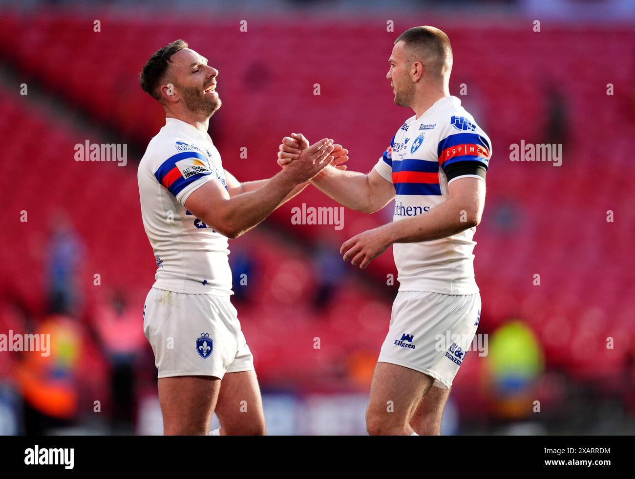 Wakefield Trinity's Luke Gale (left) and Max Jowitt celebrate after the ...