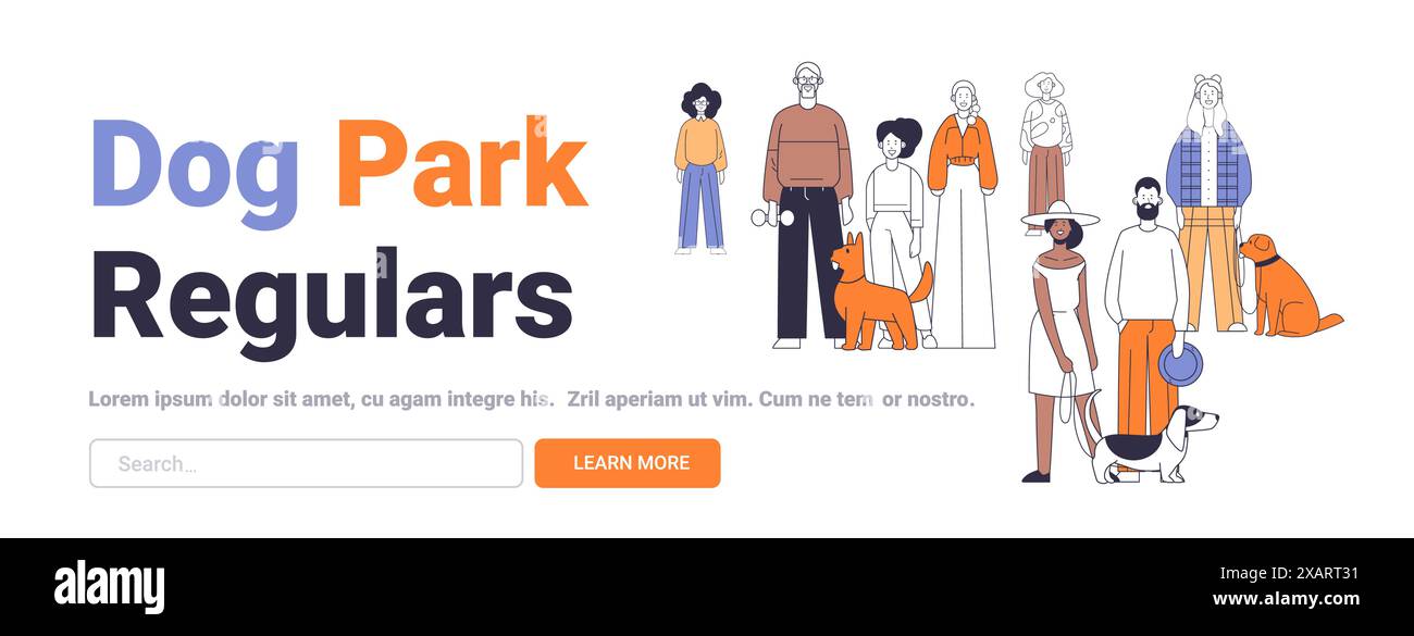 Dog park illustration featuring diverse people and dogs colorful ...