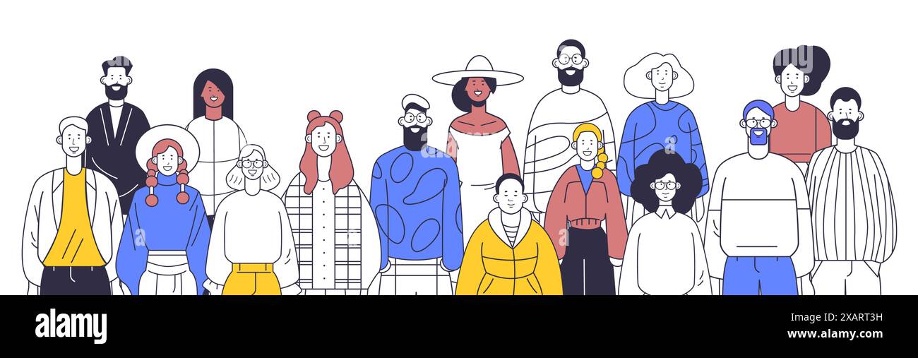 Diverse group of people various ages and styles standing together ...