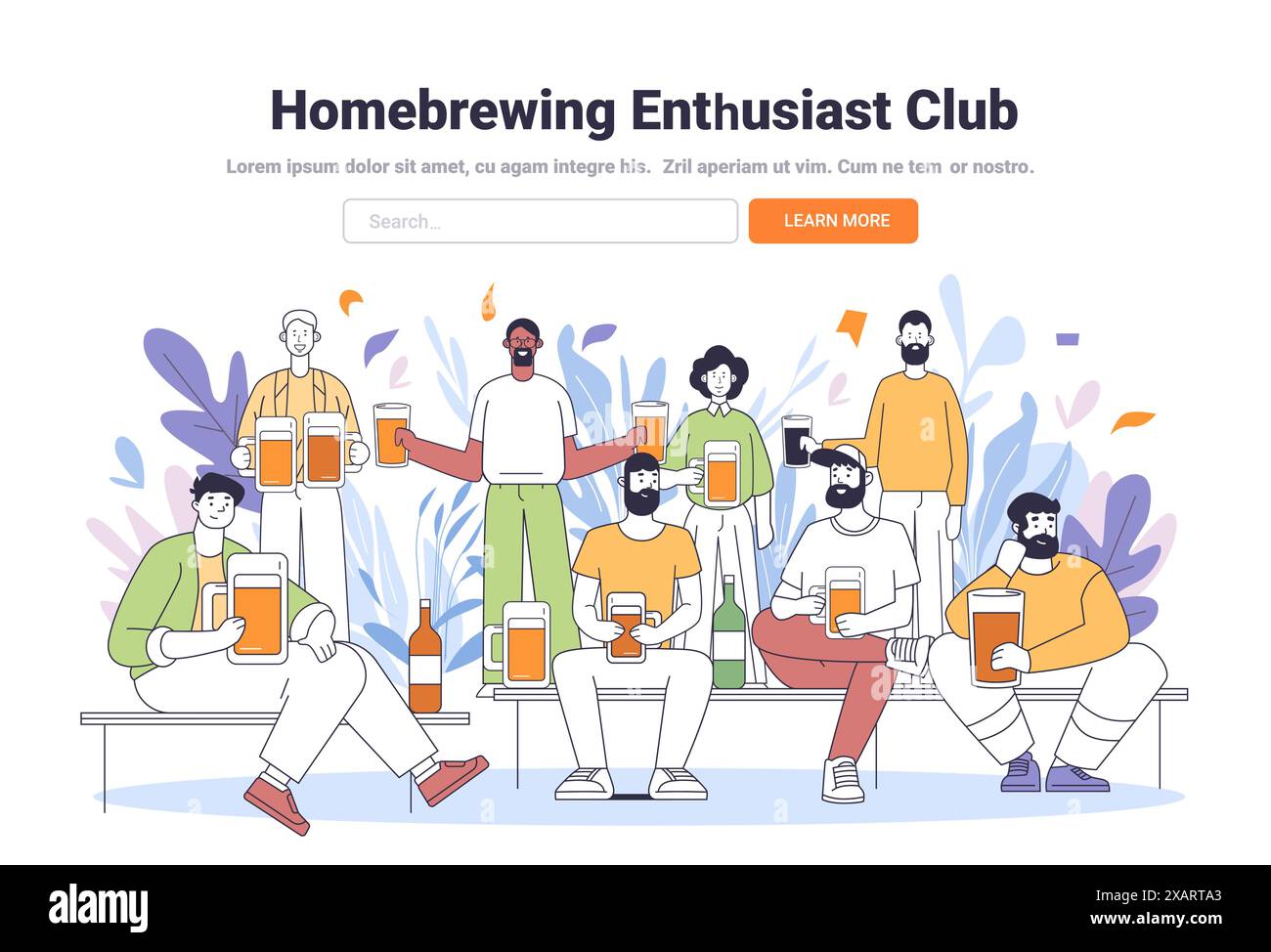 Homebrewing club members holding beer glasses diverse group casual ...