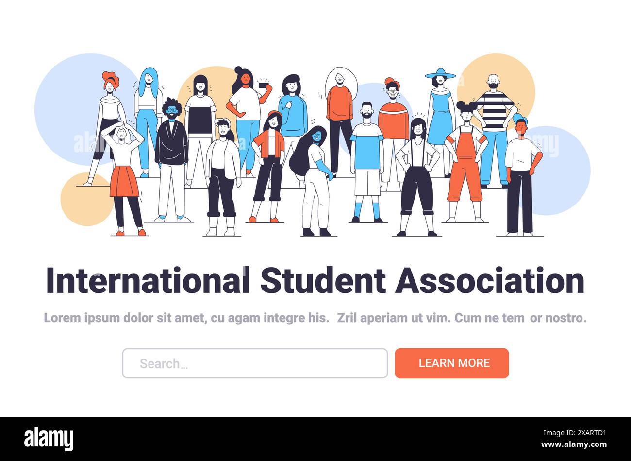 Diverse group of international students standing together with colorful ...