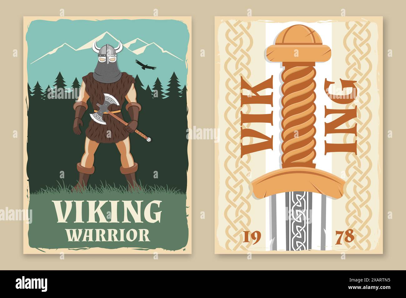 Set of viking warrior retro posters. Vector illustration. Flyer ...