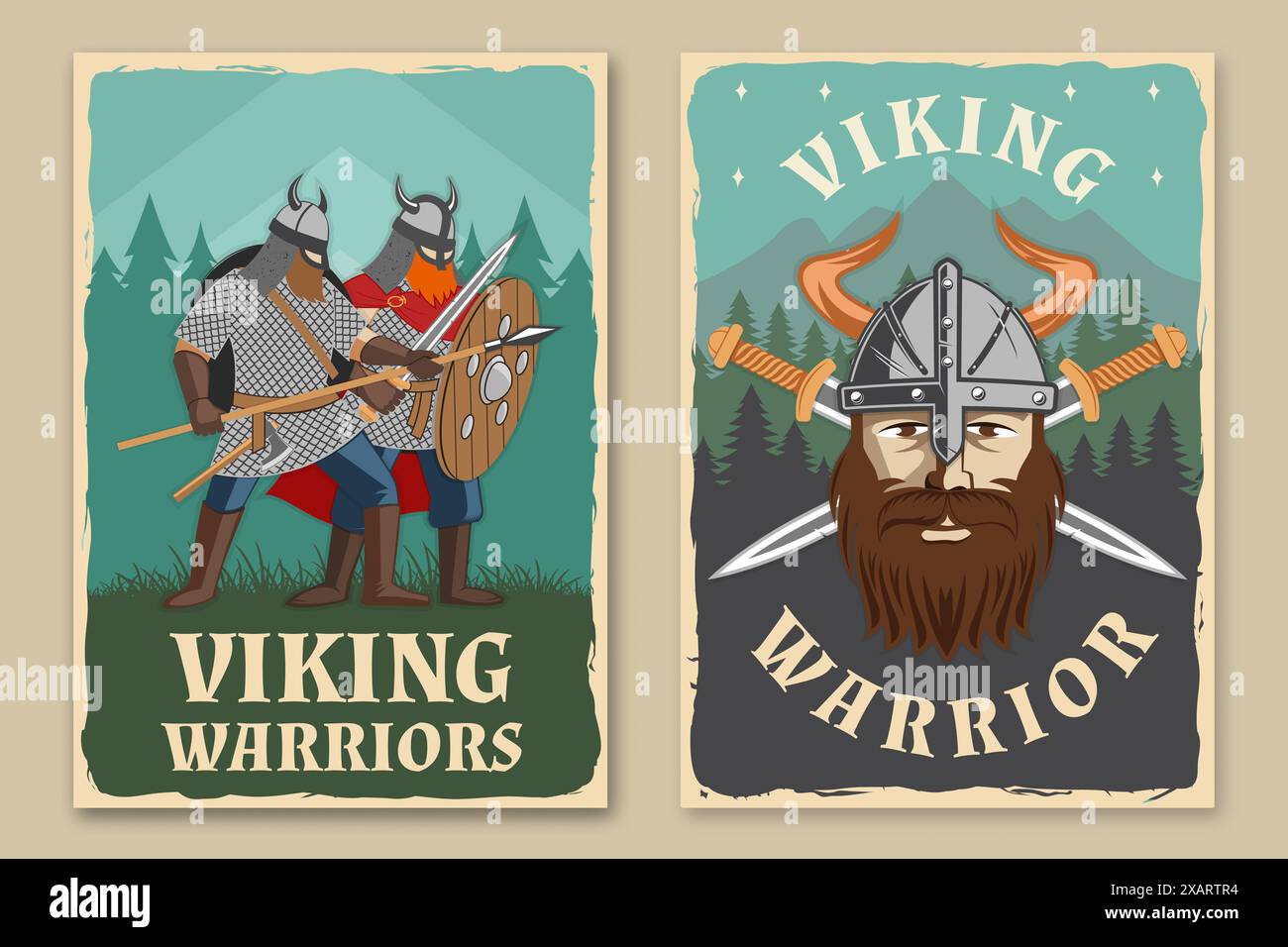 Set of viking warrior retro posters. Vector illustration. Flyer ...