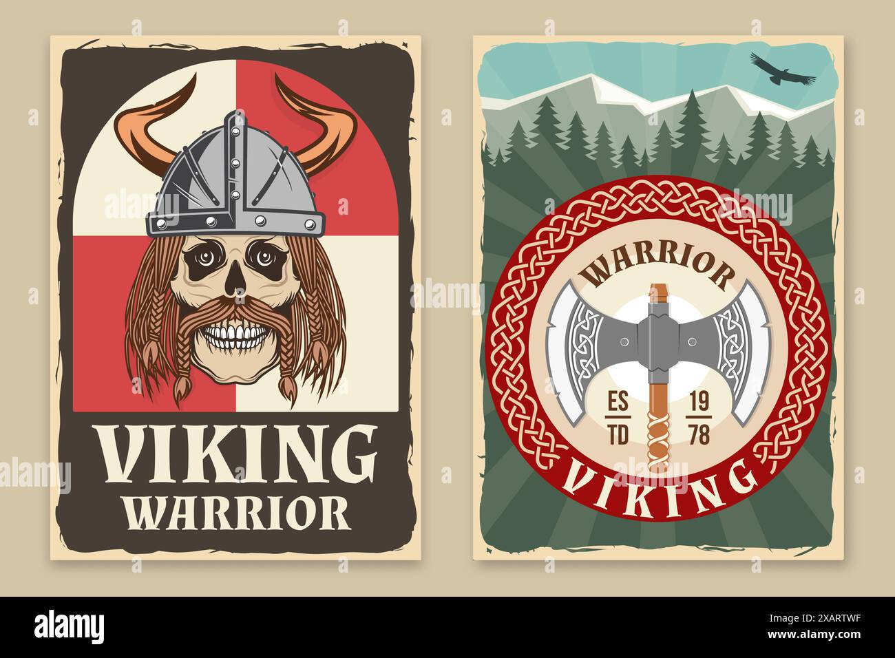 Set of viking warrior retro posters. Vector illustration. Flyer ...