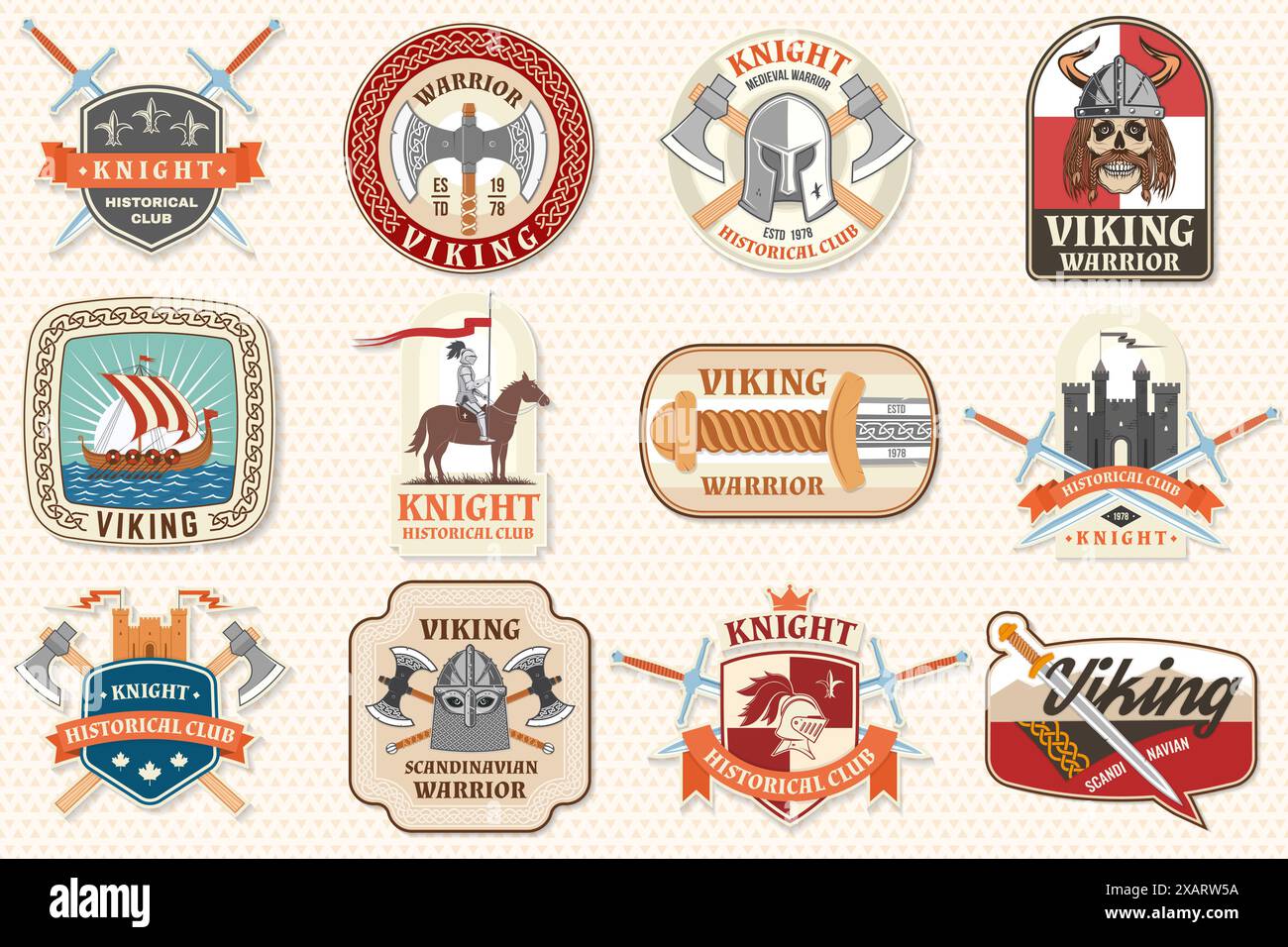 Set of viking warrior and knight historical club logos, badges ...
