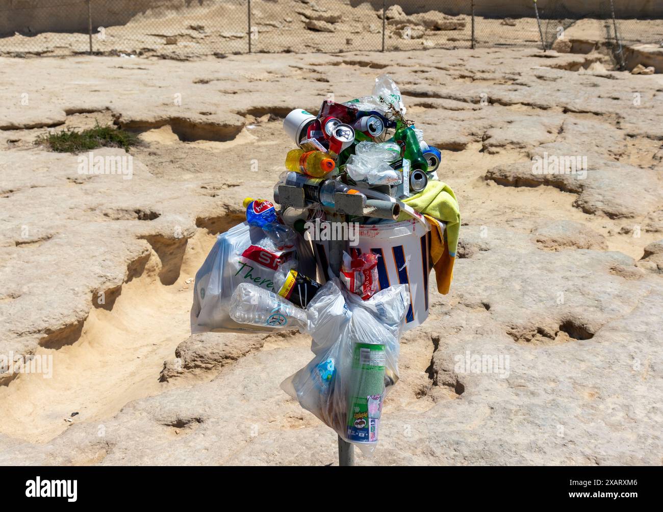 Malta, 29 may 2019: Trash bin or can overflowing after a sunny weekend ...