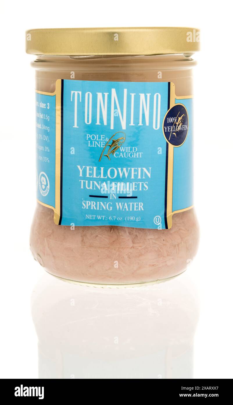 Winneconne, WI - 27 April 2024: A jar of Tonnino pole line wild caught ...